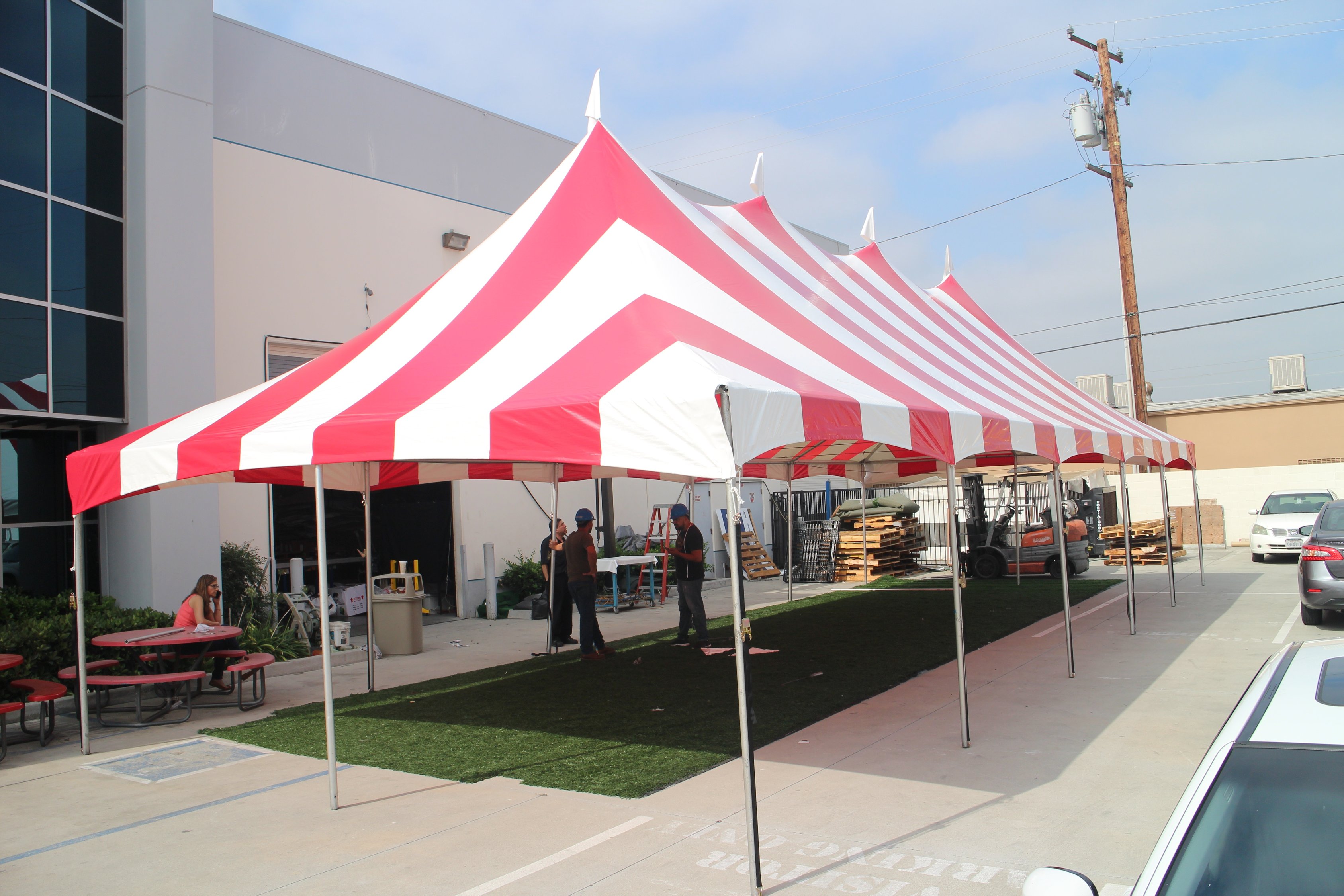 Red and White Striped 20x50 High Peak Tent | Tent Rentals