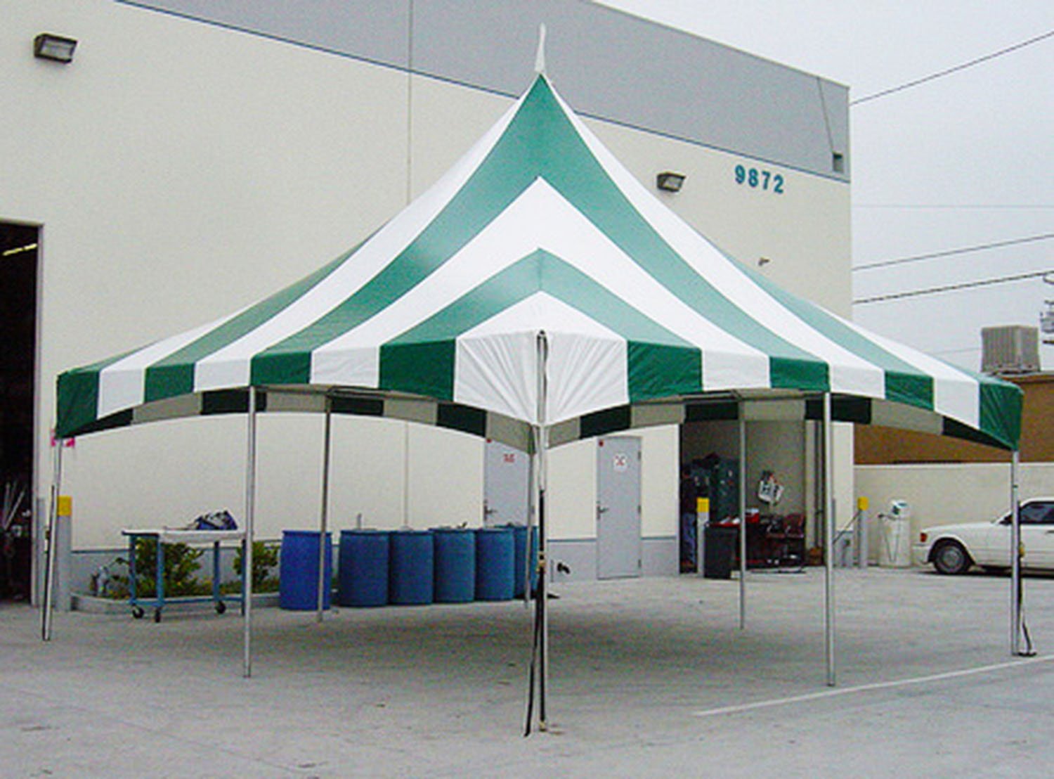20x20 Green and White Striped High Peak Tent